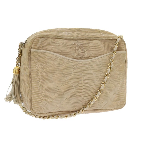 CHANEL | Bags | Chanel Matelasse Chain Shoulder Bag Exotic Leather Lizards Beige Cc Auth Fm2795 ...